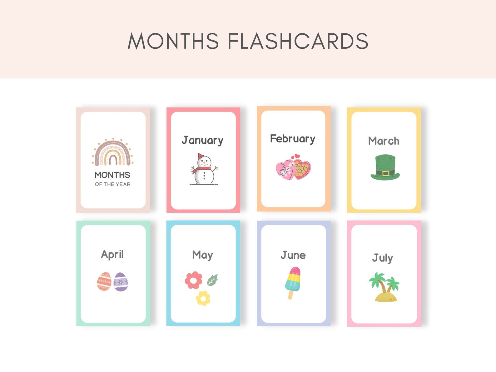 Months of the Year Flashcards, Flashcards Printable, Months Flashcards ...