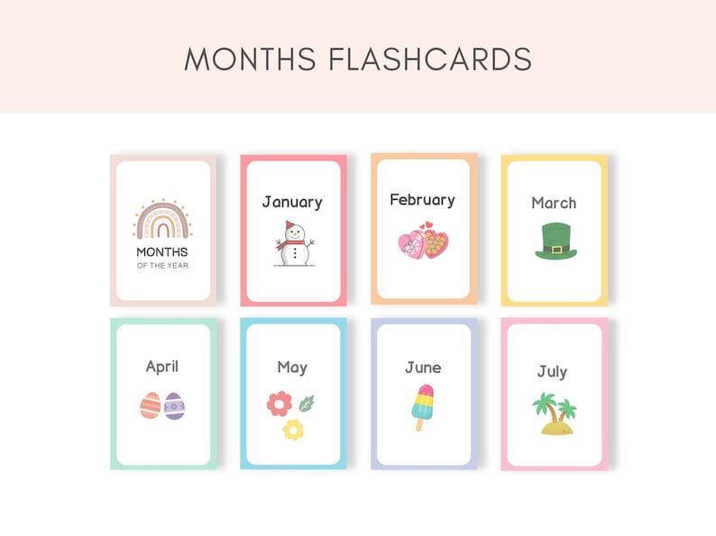 Months of the Year Flashcards, Flashcards Printable, Months Flashcards ...