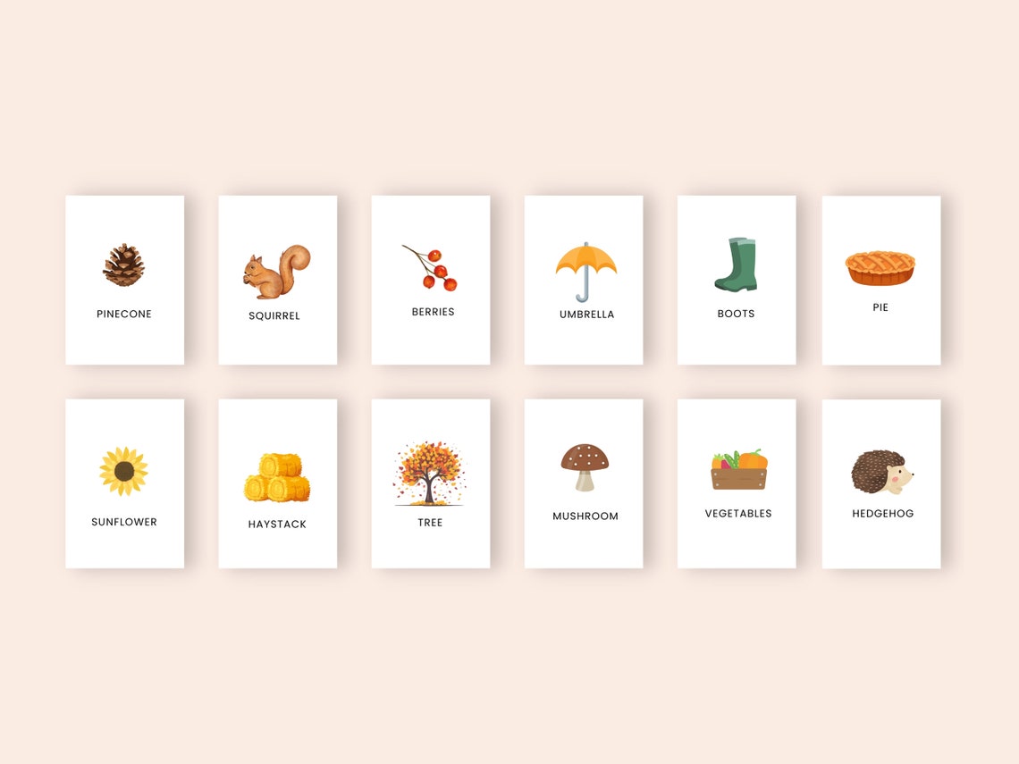 Fall Flashcards Printable, Autumn Flashcards, Nature Cards, Fall ...