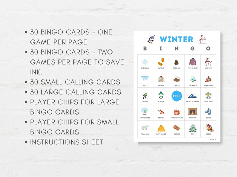 Winter Bingo, Winter Activity, Winter Bingo Printable Game, Winter ...