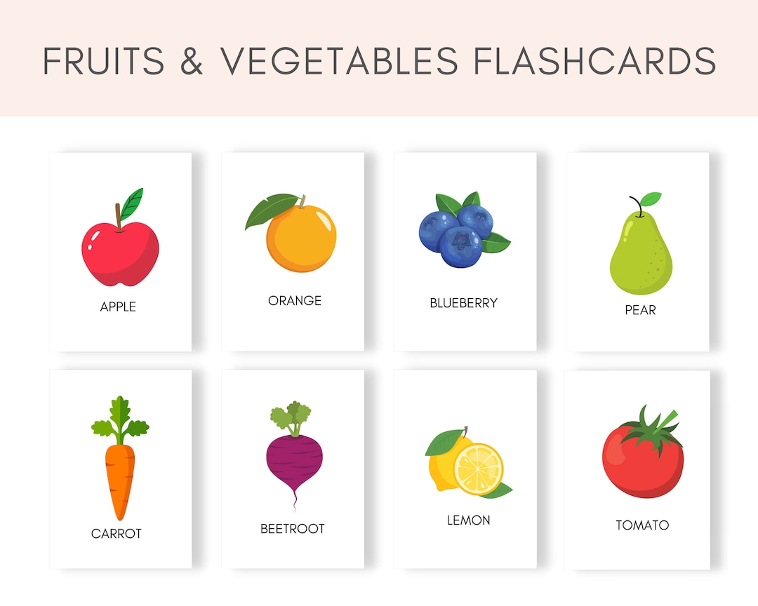Fruits and Vegetables Flashcards Fruits Flashcards Vegetable - Etsy