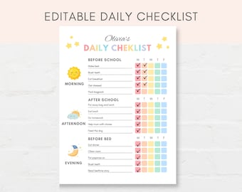 Kids Daily Checklist, Kids Daily Schedule, Editable Kids Daily ...
