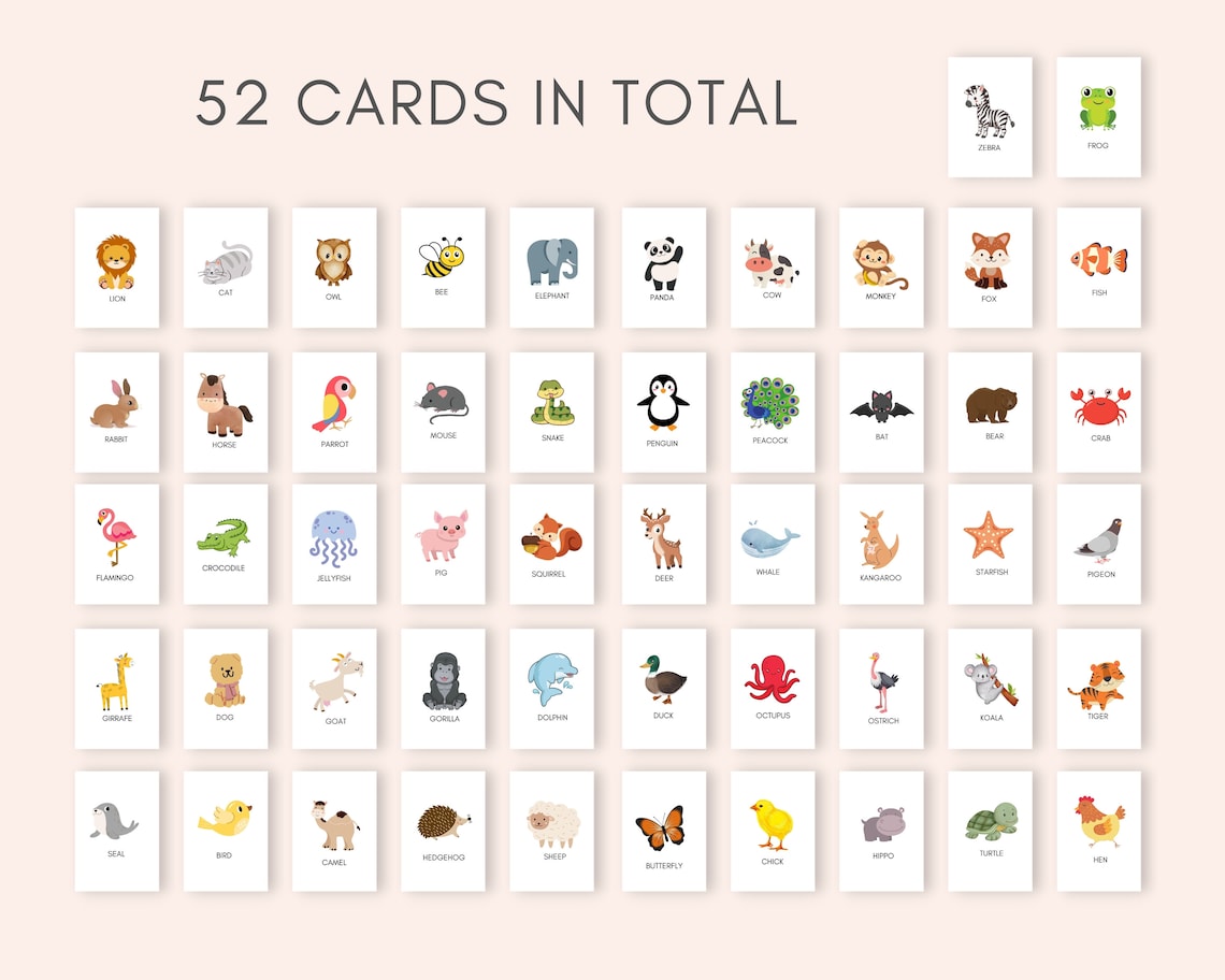 Animal Flashcards Printable Flashcards Preschool Flashcards - Etsy