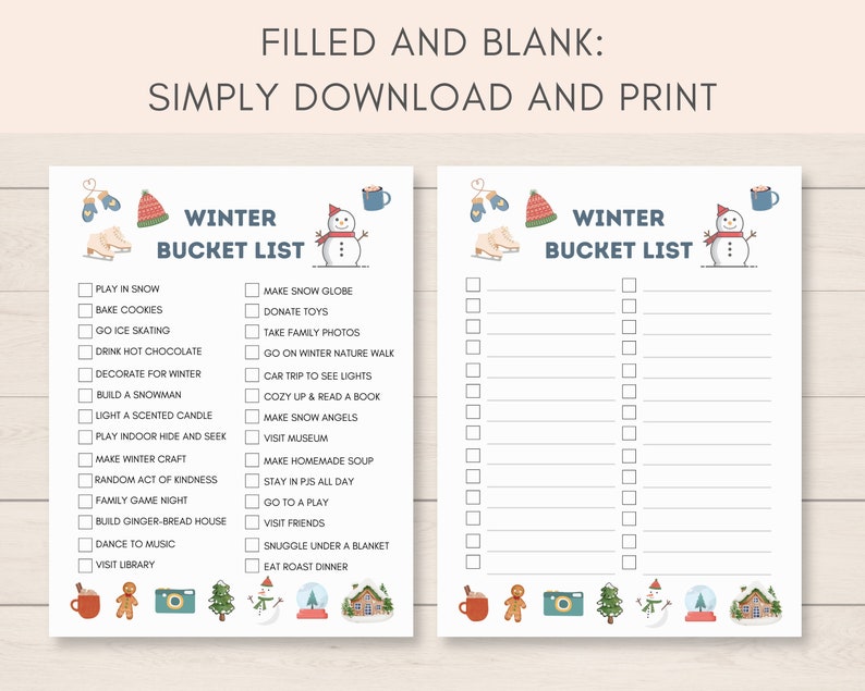 Winter Bucket List Printable Winter Checklist Holiday Bucket - Etsy