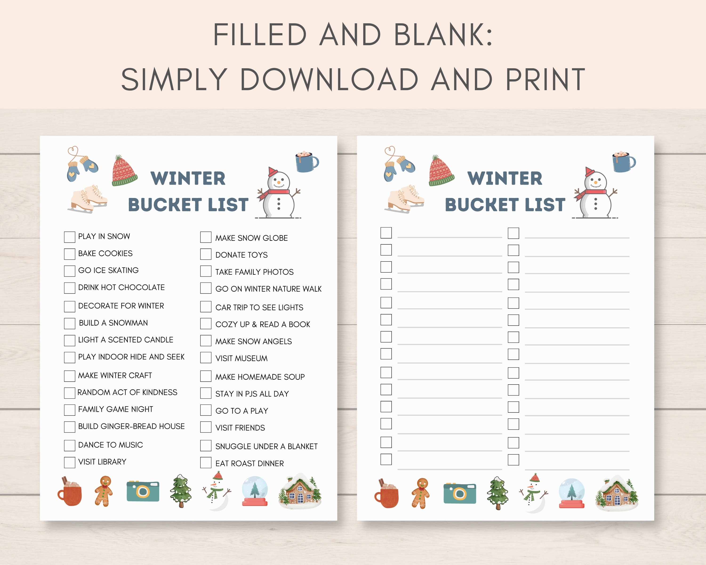 Winter Bucket List Printable Winter Checklist Holiday Bucket - Etsy