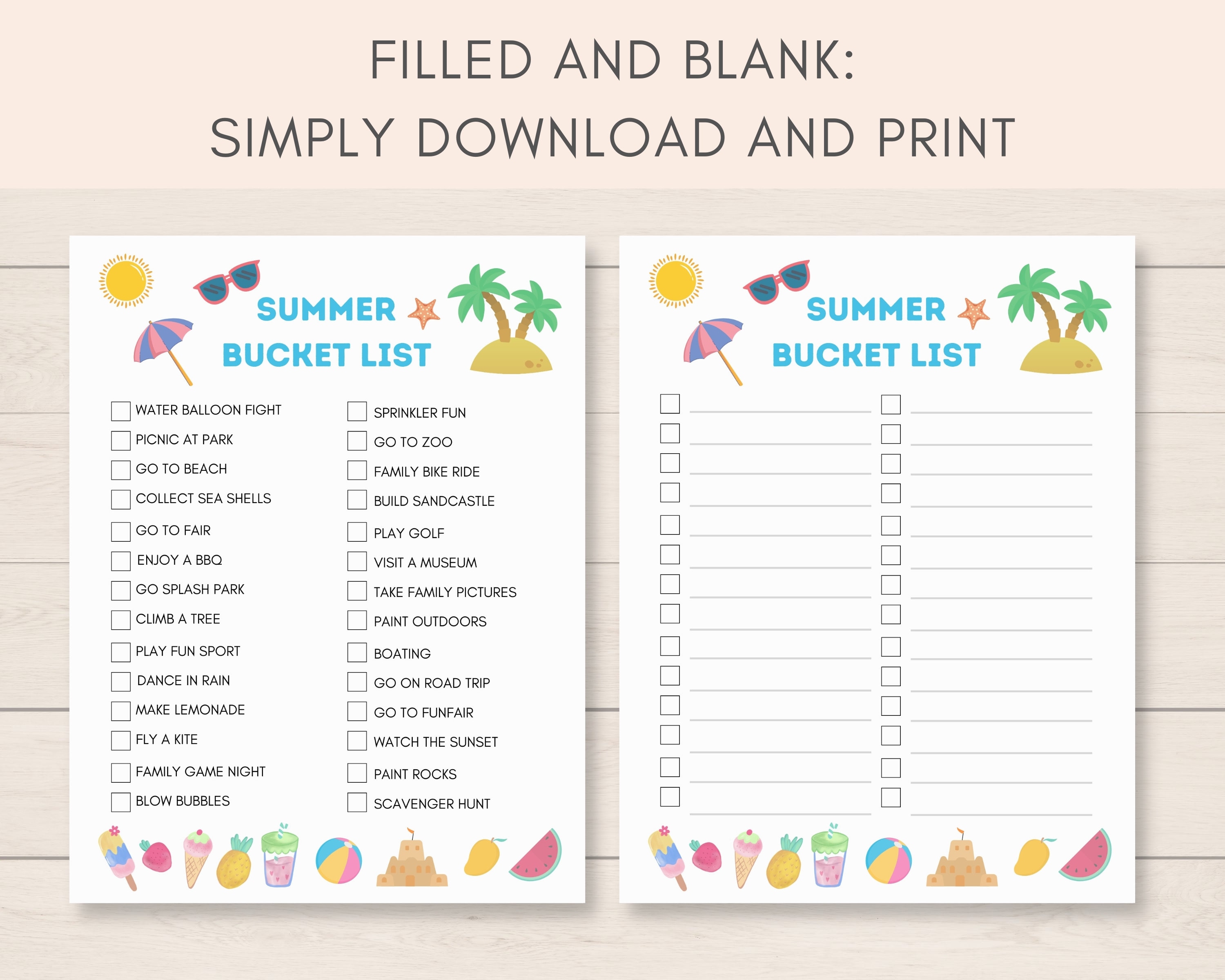 Summer Bucket List Printable, Kids Summer Activity, Summer Checklist ...