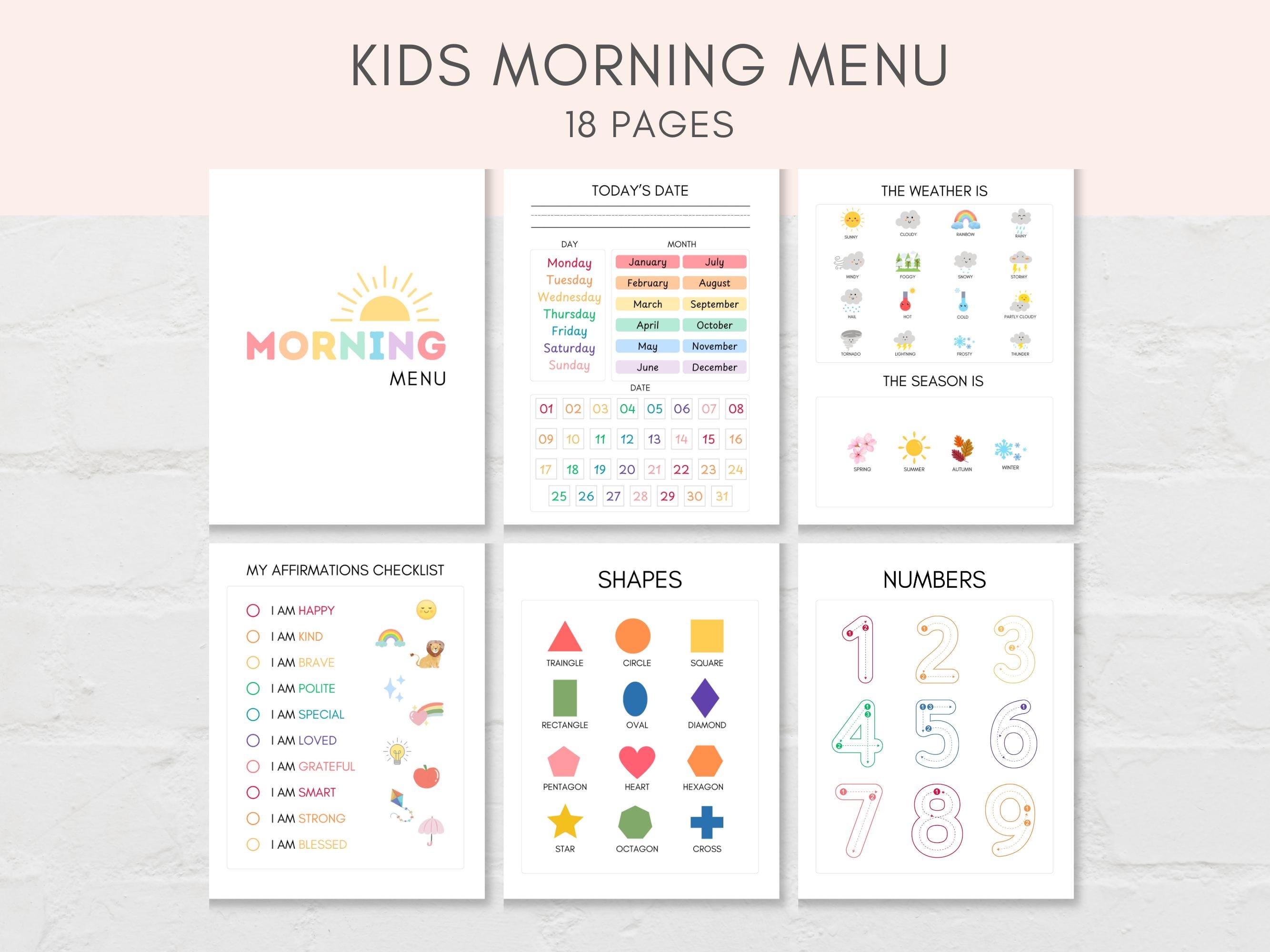 Morning Menu, Morning Menu Homeschool, Morning Menu Preschool, Morning ...
