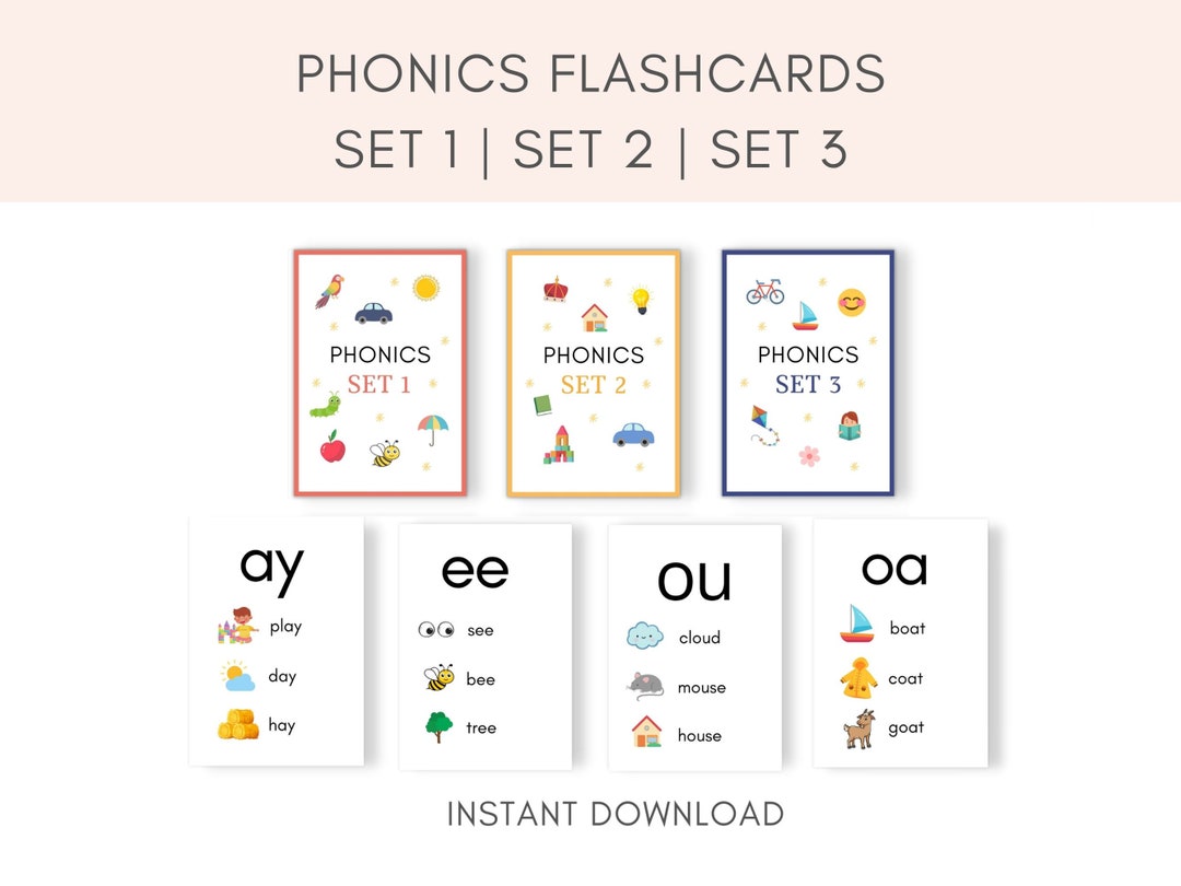 Phonics Flashcards, Set 1, Set 2, Set 3, Phonics Printable, Printable ...