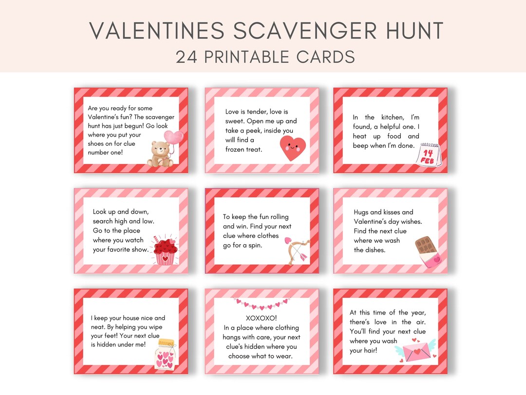 Valentines Scavenger Hunt, Treasure Hunt, Valentines Treasure ...