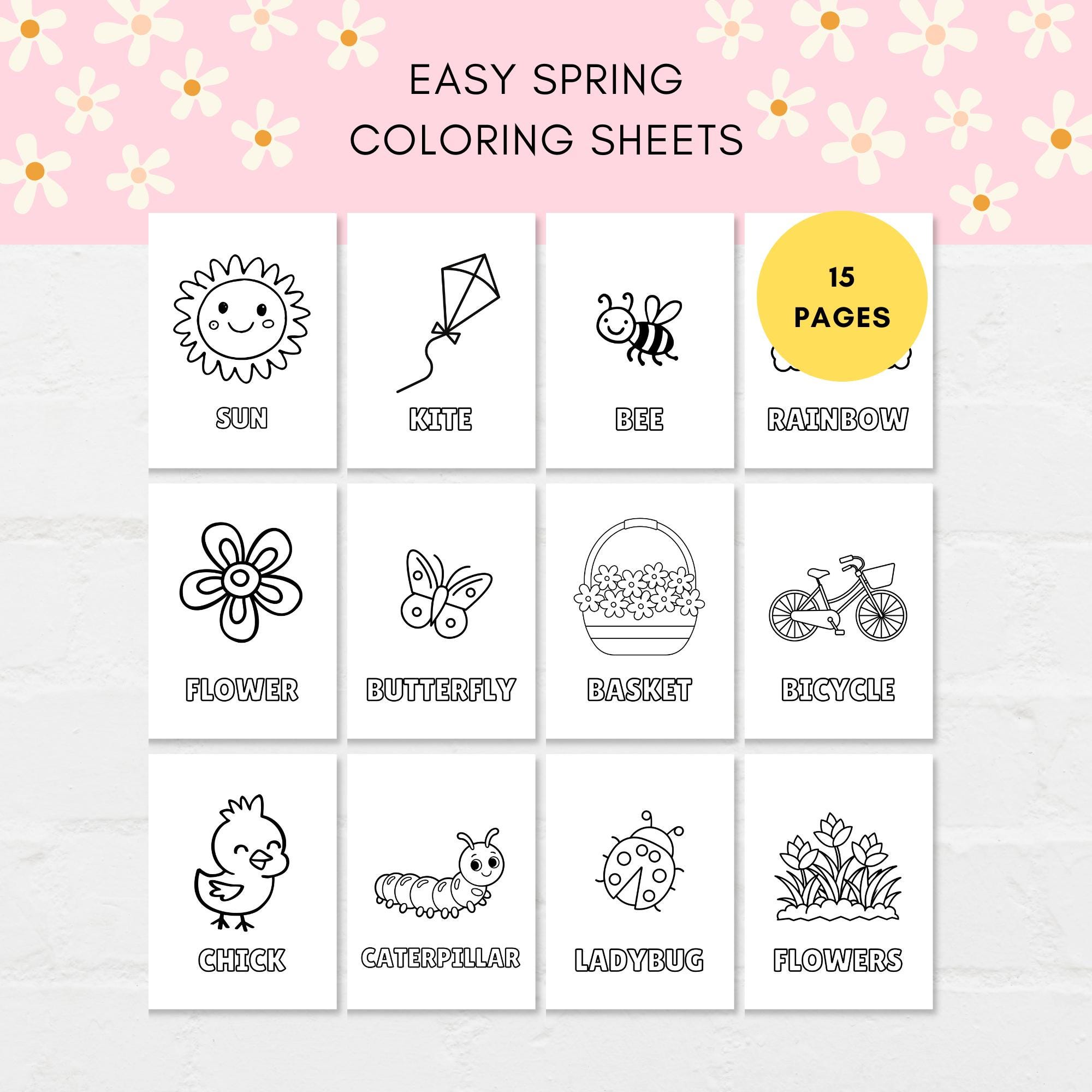 Easy Spring Coloring Pages for Little Kids, 15 Sheets (digital Download ...