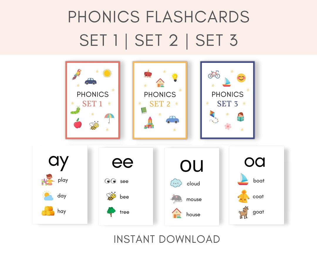 Phonics Flashcards Set 1 Set 2 Set 3 Phonics Printable - Etsy Canada