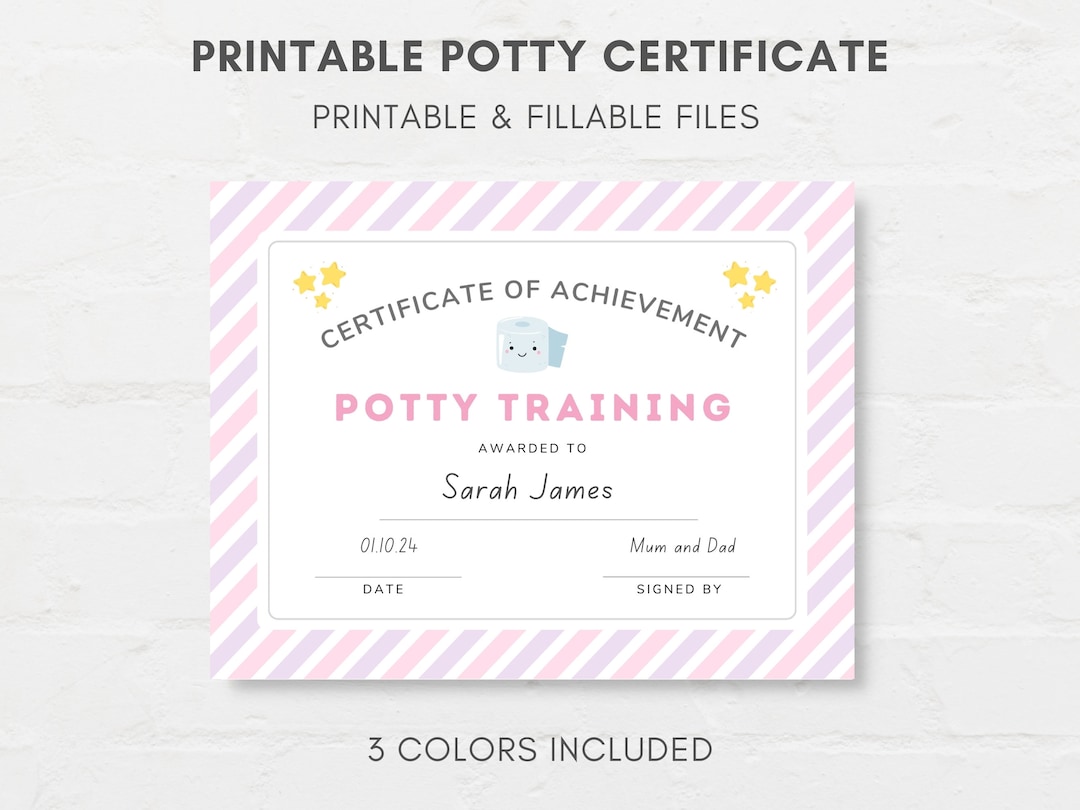 Potty Certificate Printable, Editable Potty Certificate, Potty Training ...