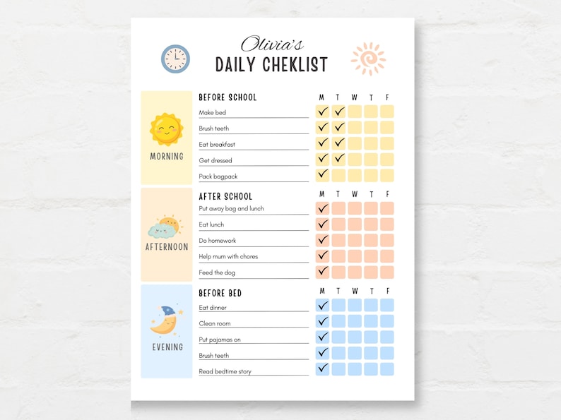 Kids Daily Checklist, Daily Checklist for Kids, Editable Kids Daily ...