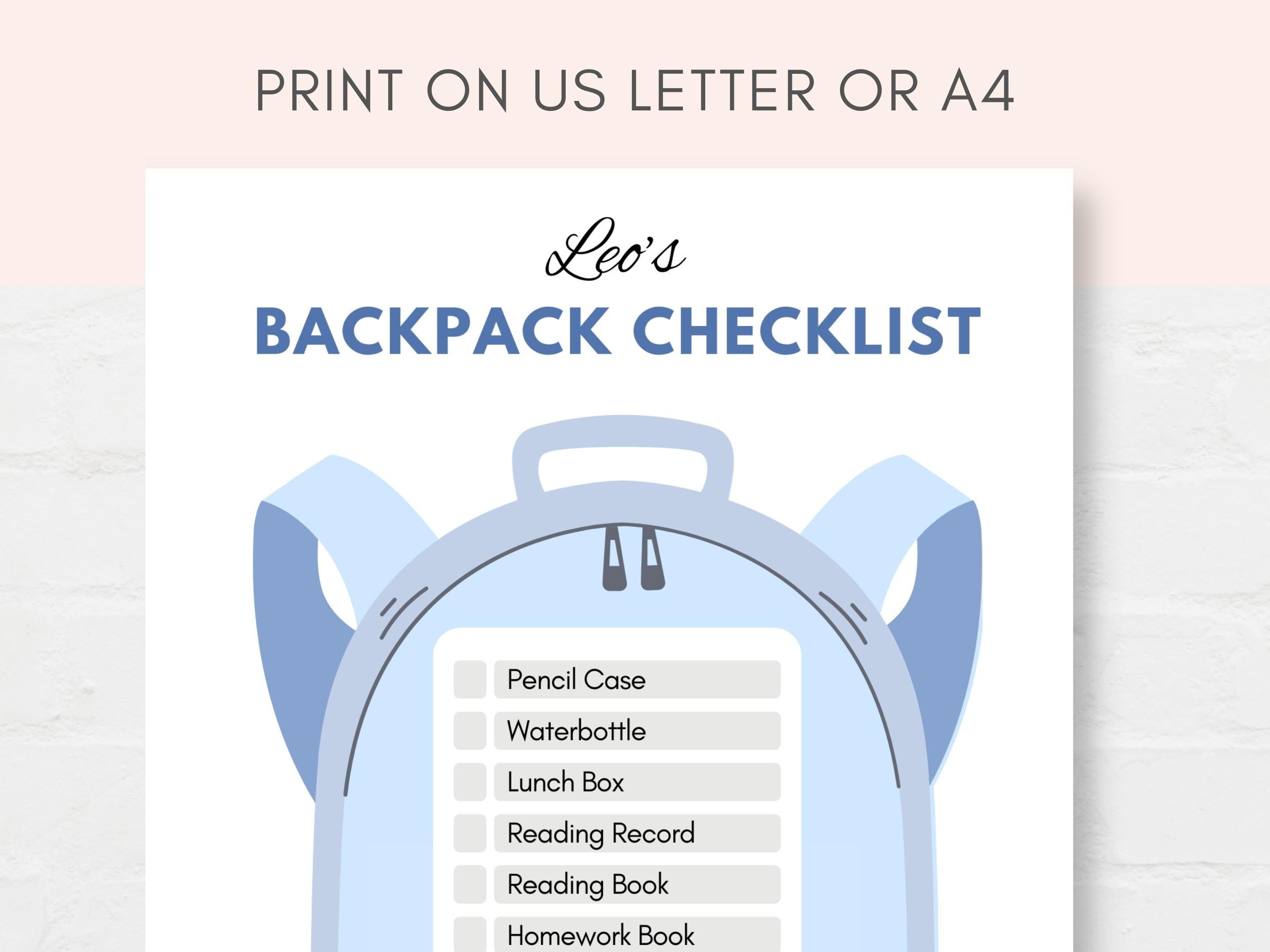 Backpack Checklist for Kids, Ready for School, Kids Daily Checklist ...