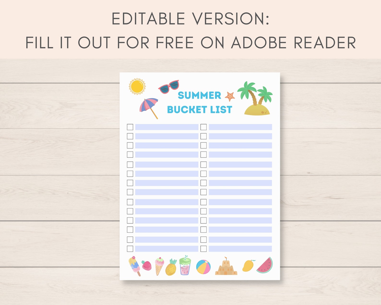 Summer Bucket List Printable, Kids Summer Activity, Summer Checklist ...