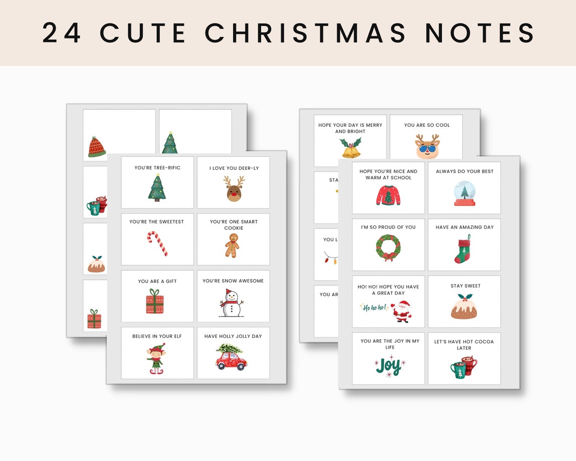 Christmas Lunchbox Notes, Lunch Notes for Kids, Cute Lunchbox Notes ...