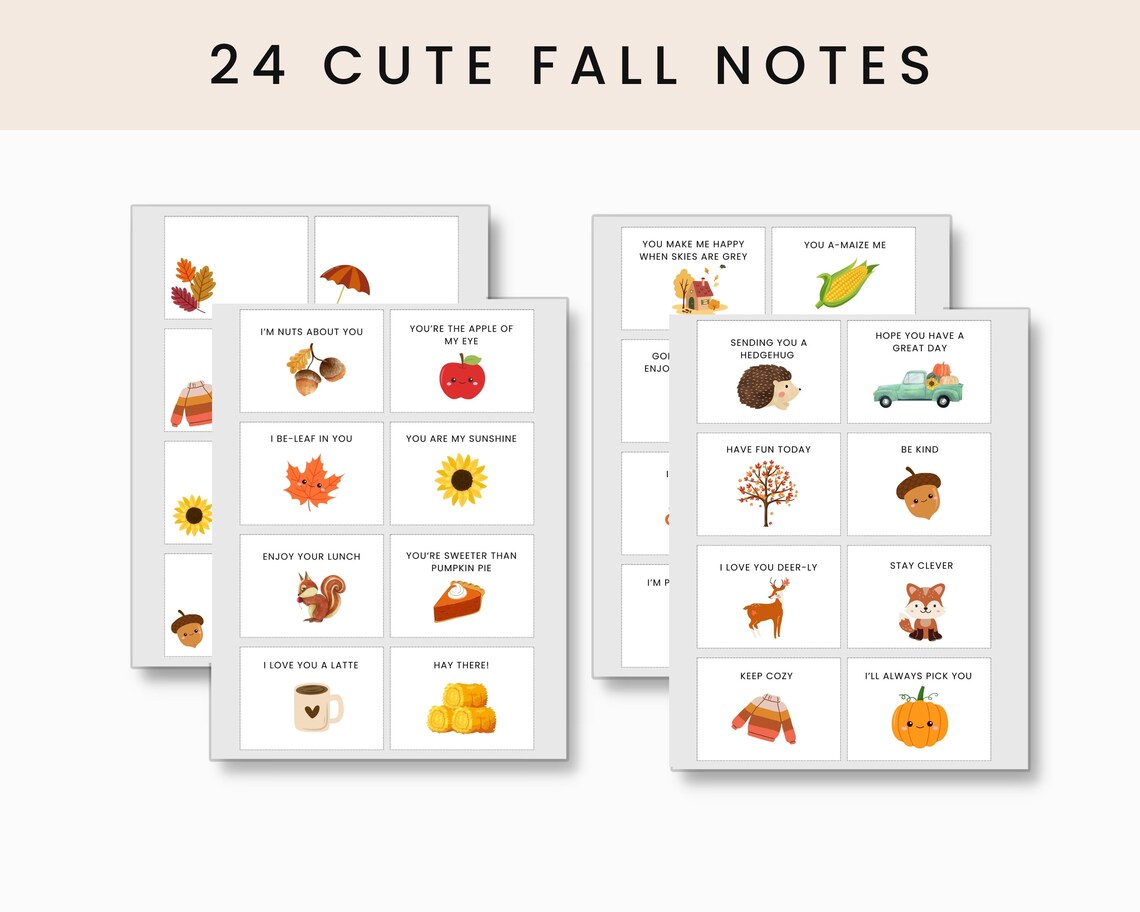 Fall Lunchbox Notes, Lunch Box Notes Printable, Lunch Notes for Kids ...