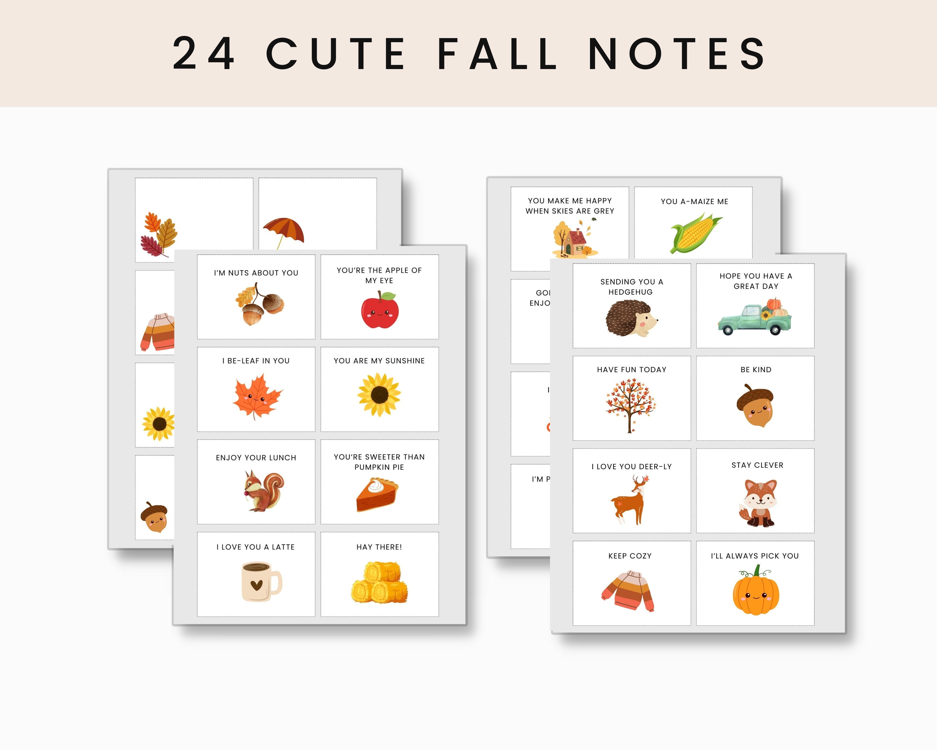 Fall Lunchbox Notes, Lunch Box Notes Printable, Lunch Notes for Kids ...