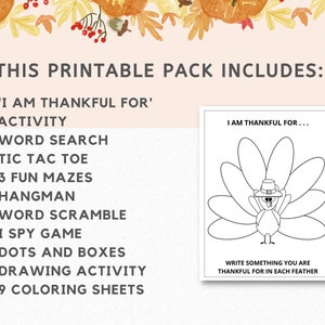 Thanksgiving Activity Printable, Thanksgiving Coloring, I Am Thankful ...