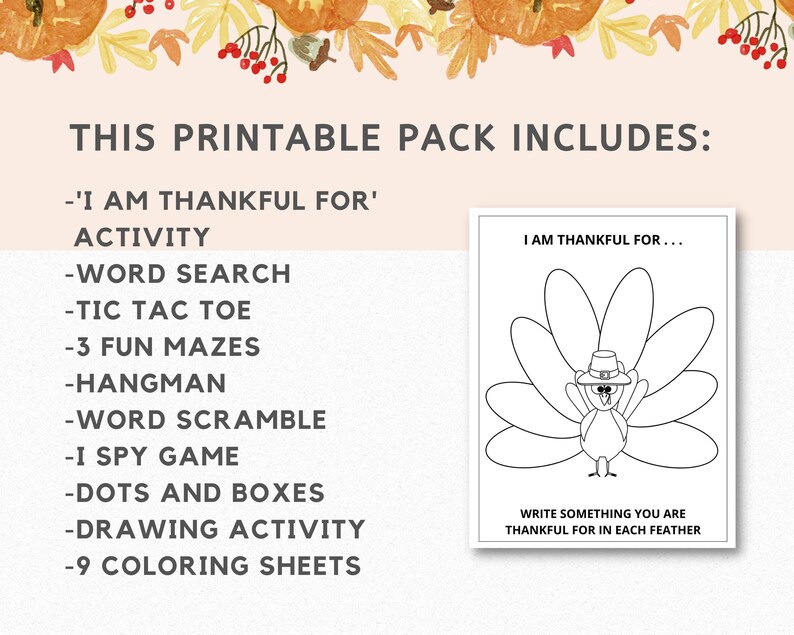 Thanksgiving Activity Printable, Thanksgiving Coloring, I Am Thankful ...
