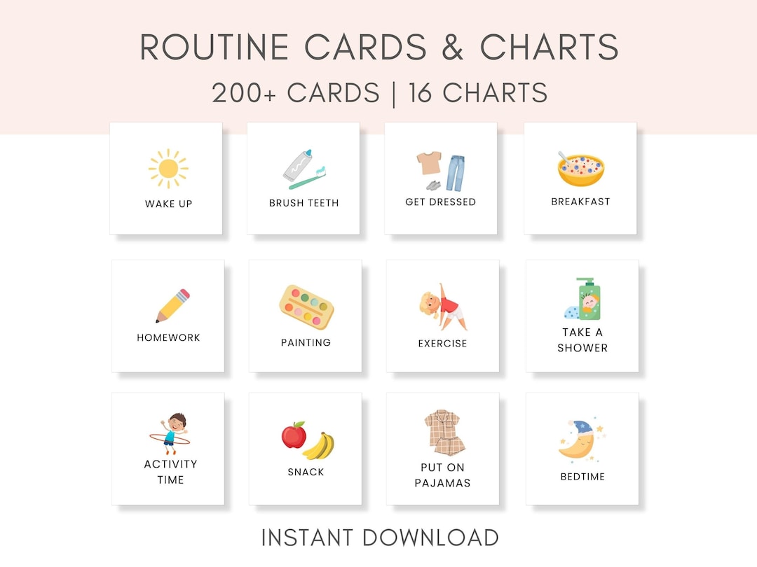 Kids Daily Routine Cards, Routine Chart for Kids, Morning Routine ...