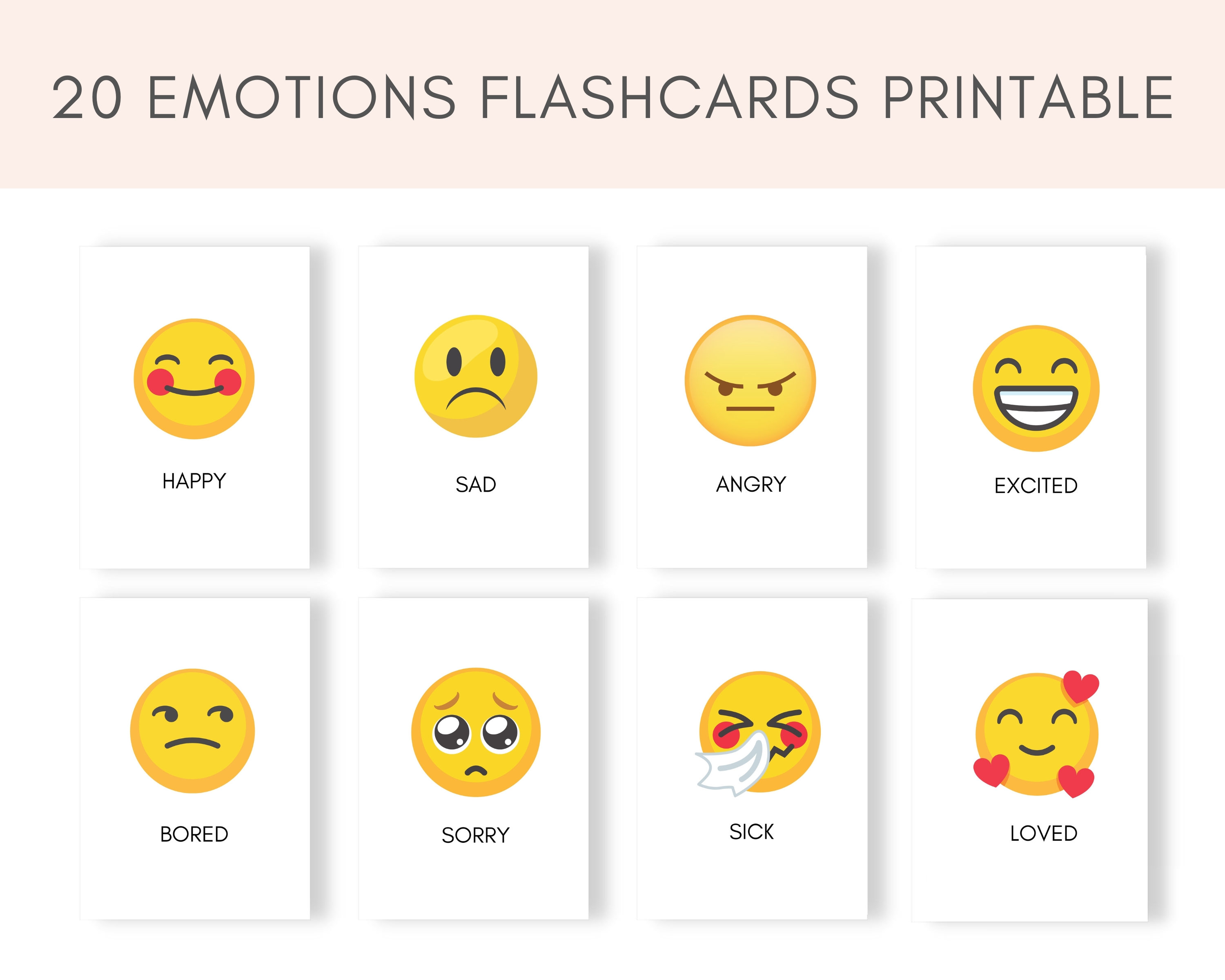 Emotion Flashcards Printable Flashcards Emoji Flashcards - Etsy UK