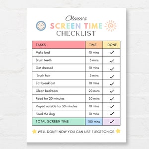 Screen Time Chart, Screen Time Checklist, Summer Screen Time, Screen ...