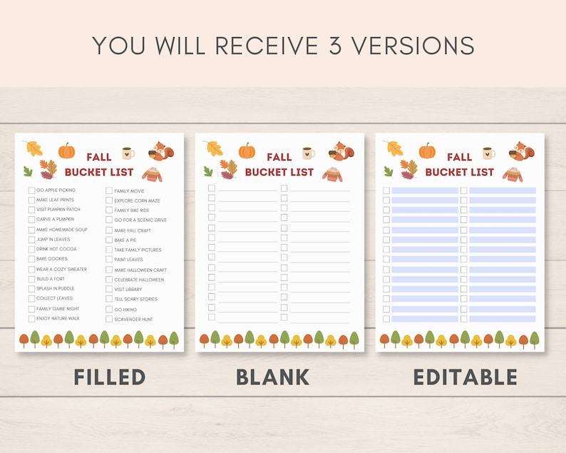 Fall Bucket List Printable, Editable Bucket List, Fall Fun Activities ...