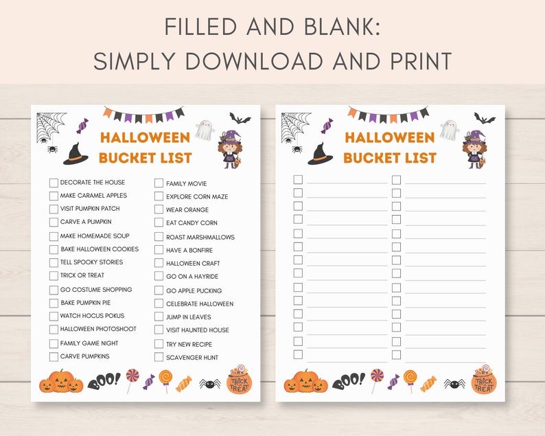 Halloween Bucket List Printable, Halloween Printable, Custom Bucket ...