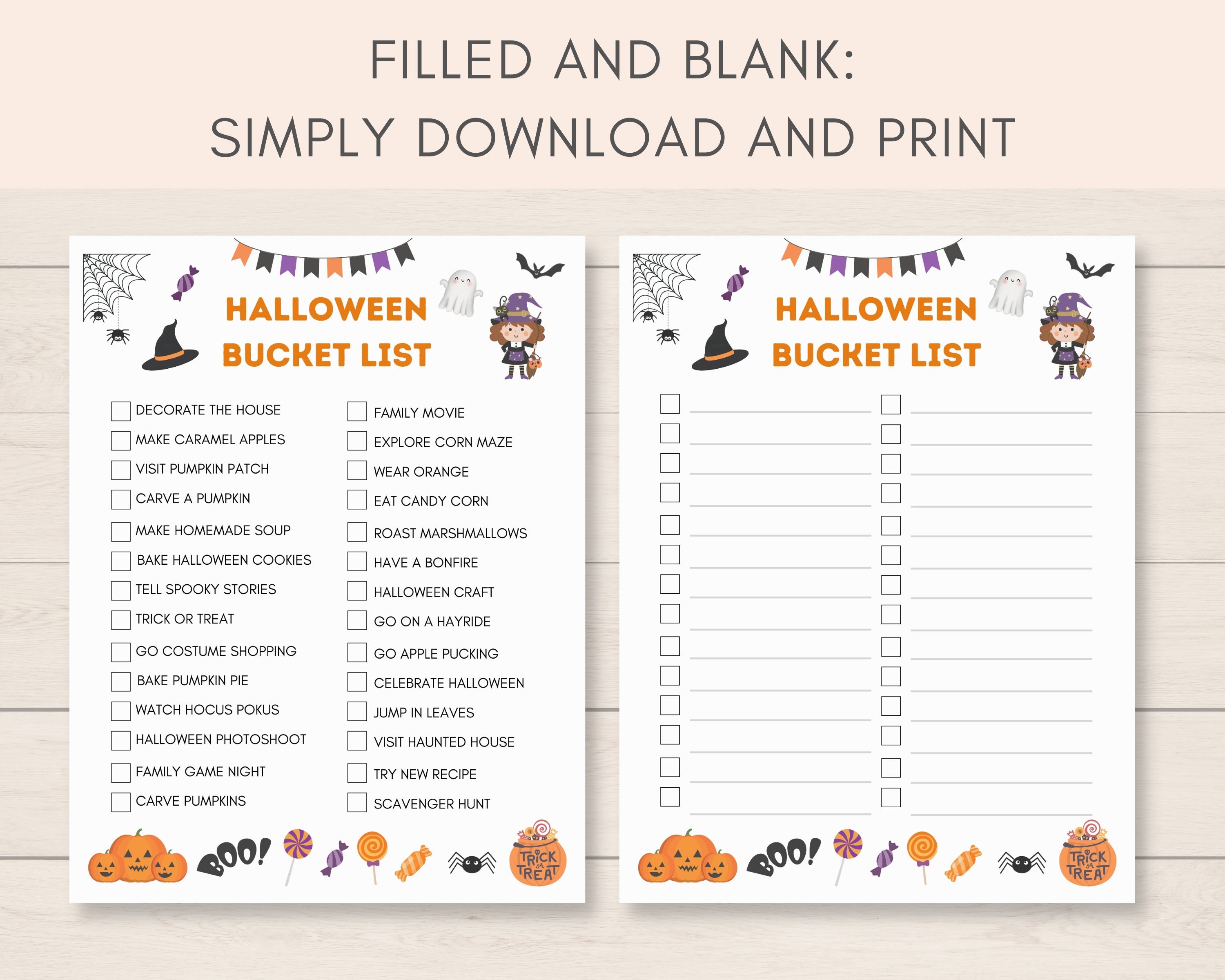 Halloween Bucket List Printable, Halloween Printable, Custom Bucket ...