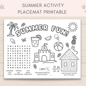 Summer Activity Placemat Summer Party Kids Activities - Etsy