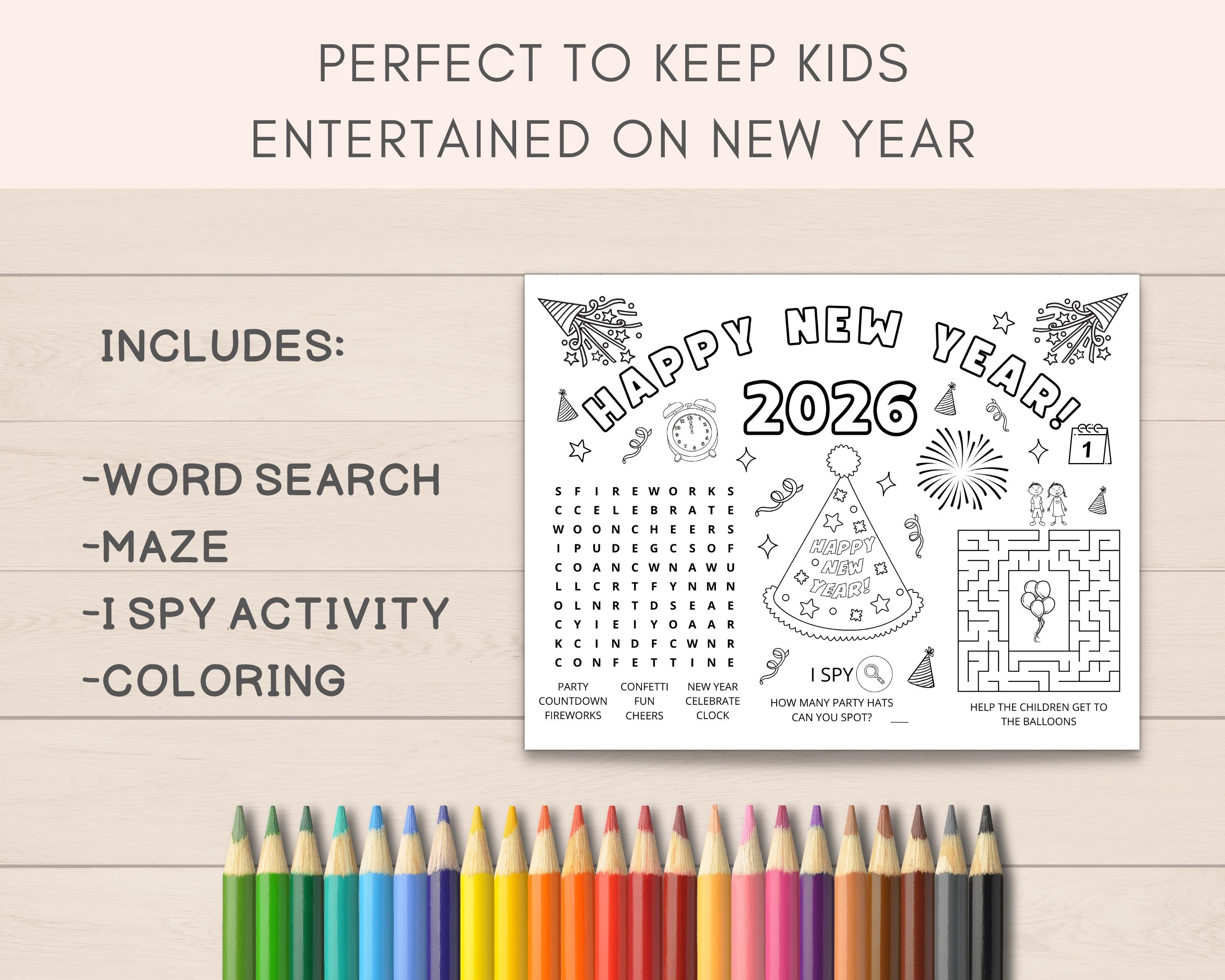 New Year 2026 Activity Placemat, New Year 2026, Kids Activities, Kids ...