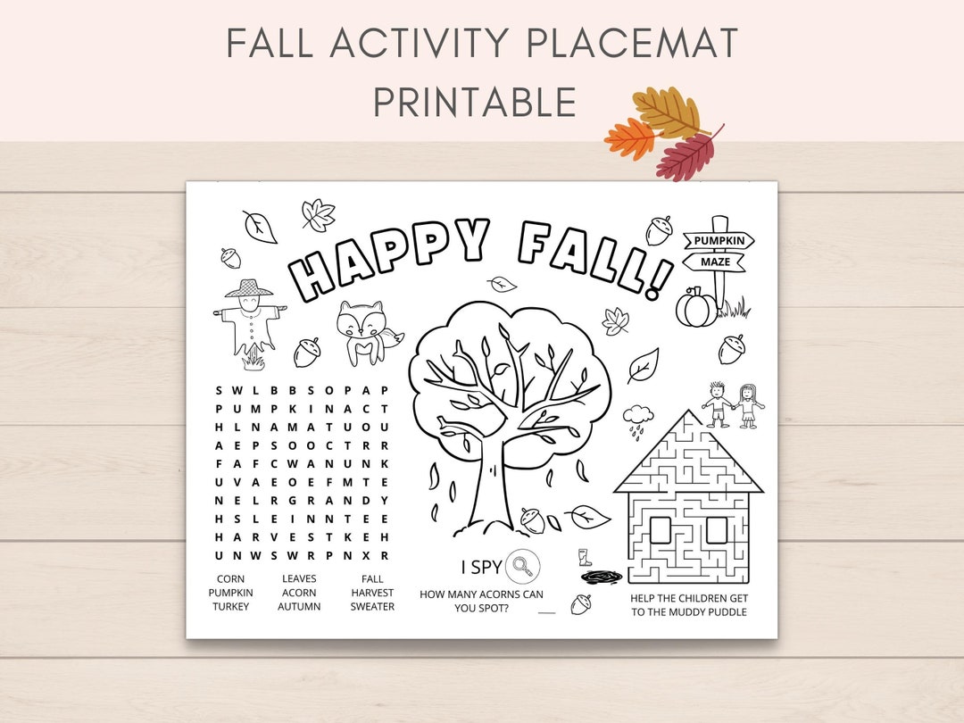 Fall Activity Placemat Printable, Fall Activities, Fall Printable, Fall ...