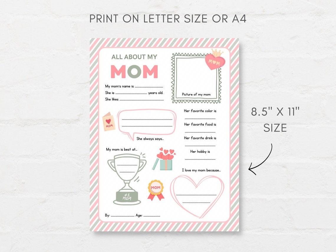All About Mom Printable, Mother’s Day Questionnaire, All About My Mom ...