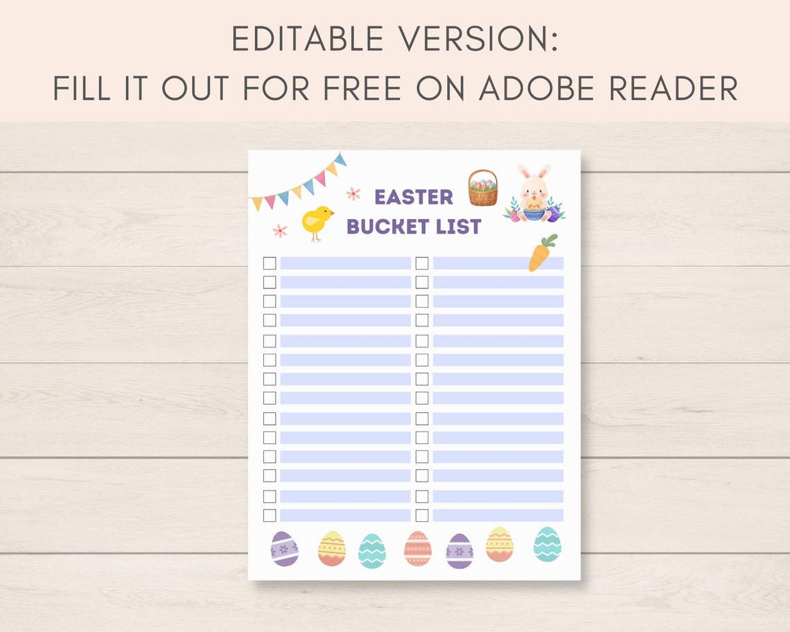 Easter Bucket List Printable, Easter Checklist, Easter Activities, Kids ...