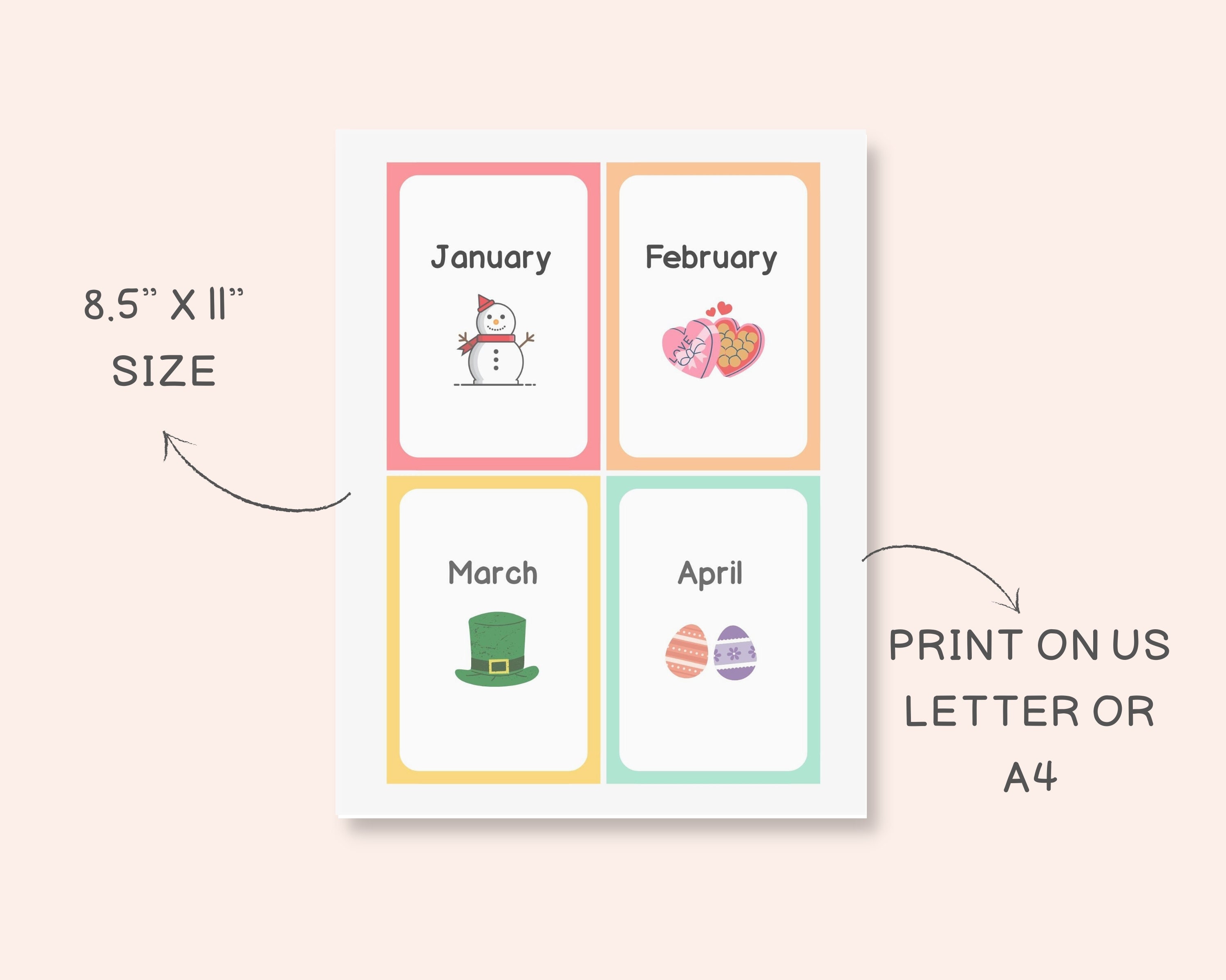Months of the Year Flashcards Flashcards Printable Months - Etsy Canada