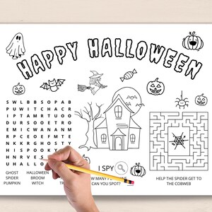 Halloween Placemat Printable, Halloween Activity Placemat, Placemat ...