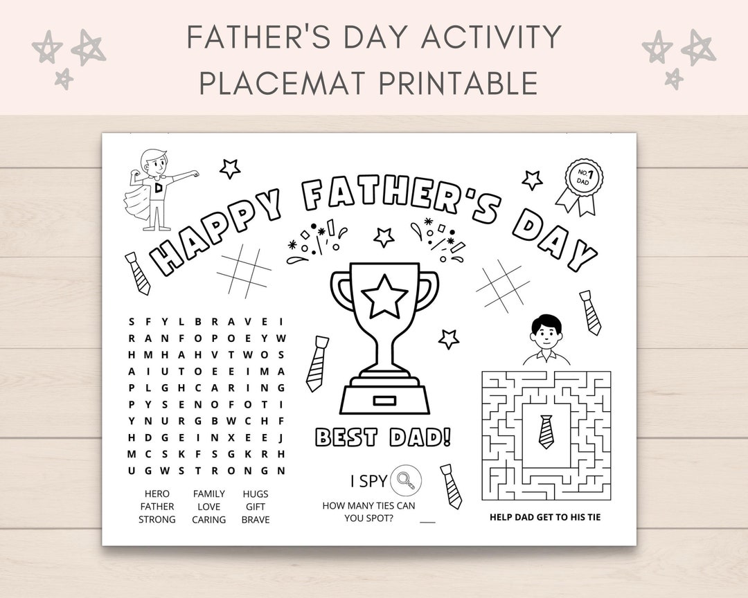 Fathers Day Activity Placemat Father Day Activity Kids - Etsy