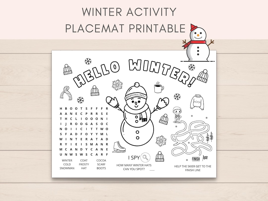 Winter Activity Placemat, Winter Party Activity, Winter Kids Activity ...