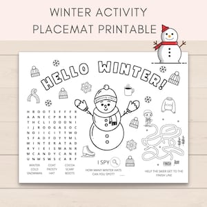 Winter Activity Placemat, Winter Party Activity, Winter Kids Activity ...