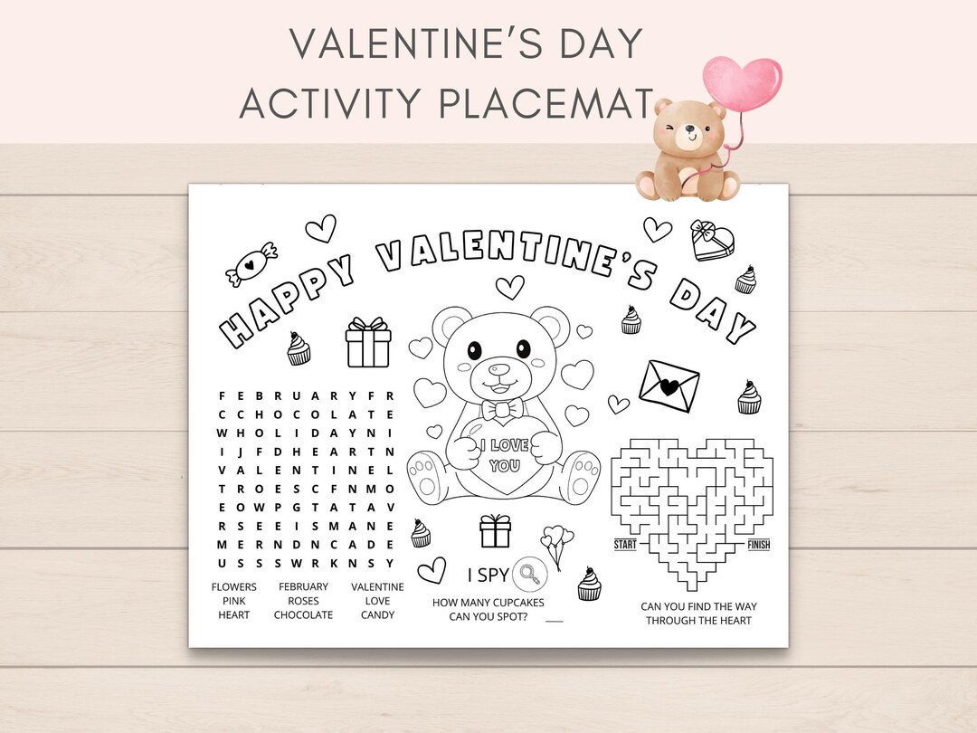 Valentines Activity Placemat, Valentines Games, Valentines Kids ...