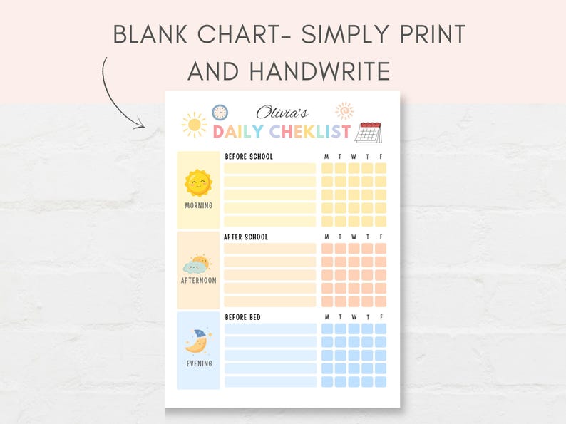 Kids Daily Checklist, Kids Daily Schedule, Editable Kids Daily ...