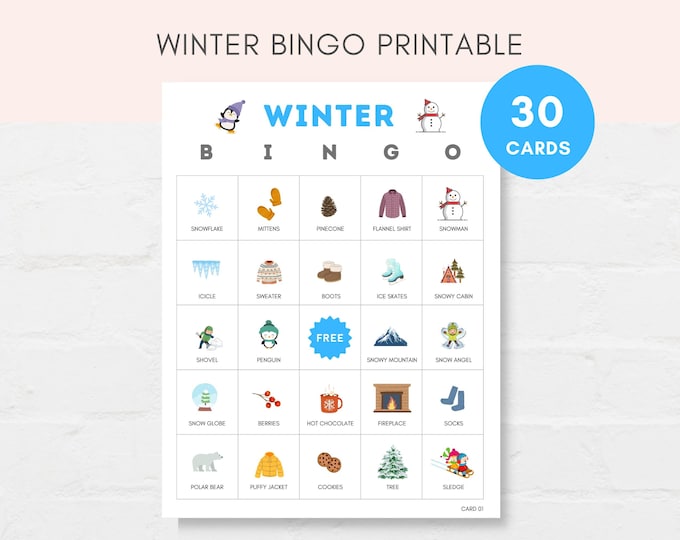 Printable 30 Winter Bingo Cards; Printable Snowman Bingo Game, Winter ...