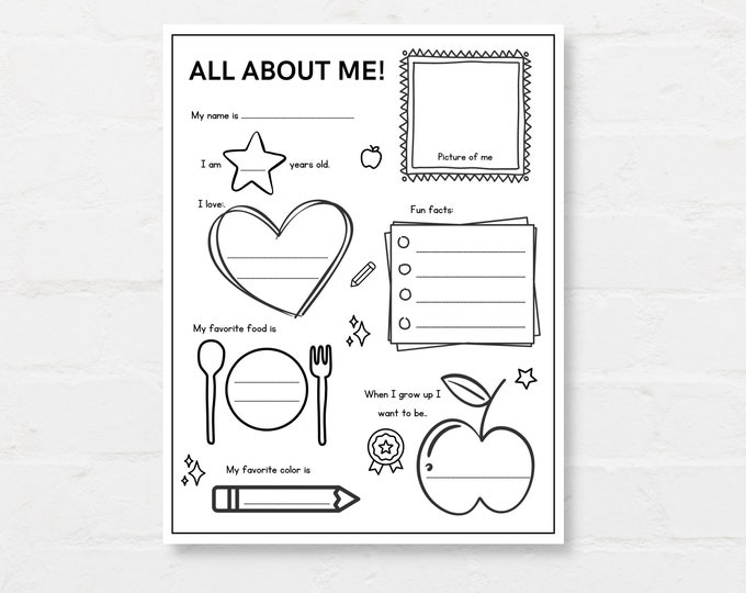 Cat Theme All About Me Worksheet for Kids, Fun First Day of School ...