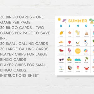 Summer Bingo, Summer Bingo Cards, Summer Games, Printable Bingo ...