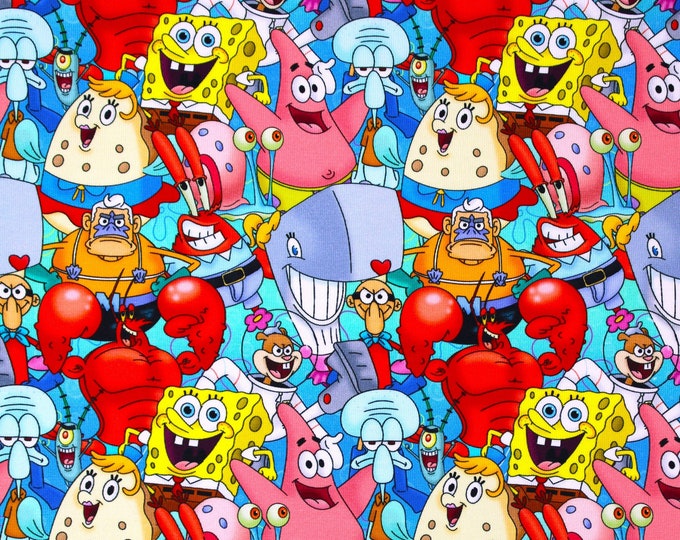 Sponge and Friends Character Fabric, Cotton Lycra, Sponge Bob Cartoon ...
