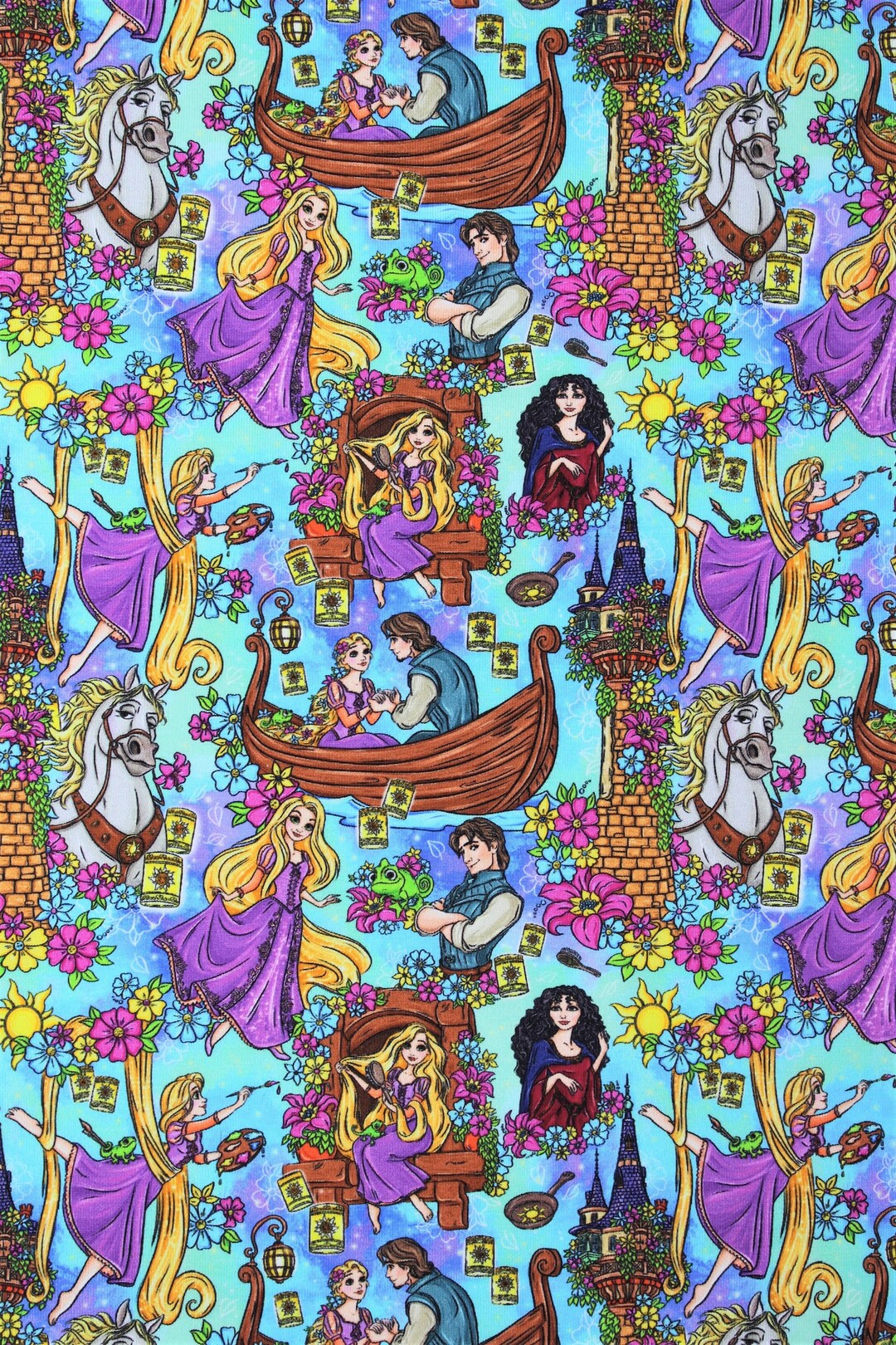 Tower Princess Character Fabric, Cotton Lycra, Disney Tangled, Rapunzel ...