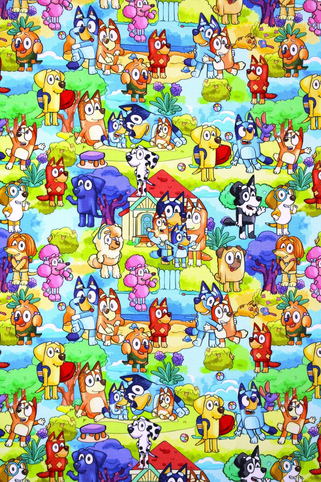 Full of Pups Character Fabric, Cotton Lycra, Dog Character, High ...