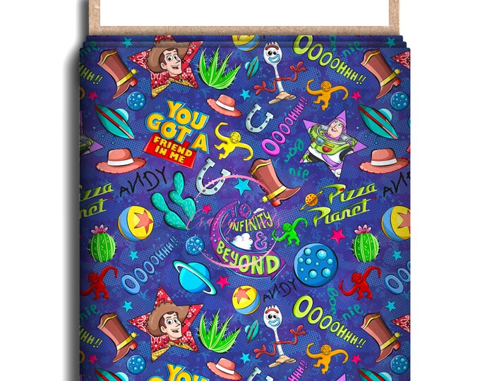 Toy Friends Character Fabric, Cotton Lycra, Toy Story, Buzz, Woody ...
