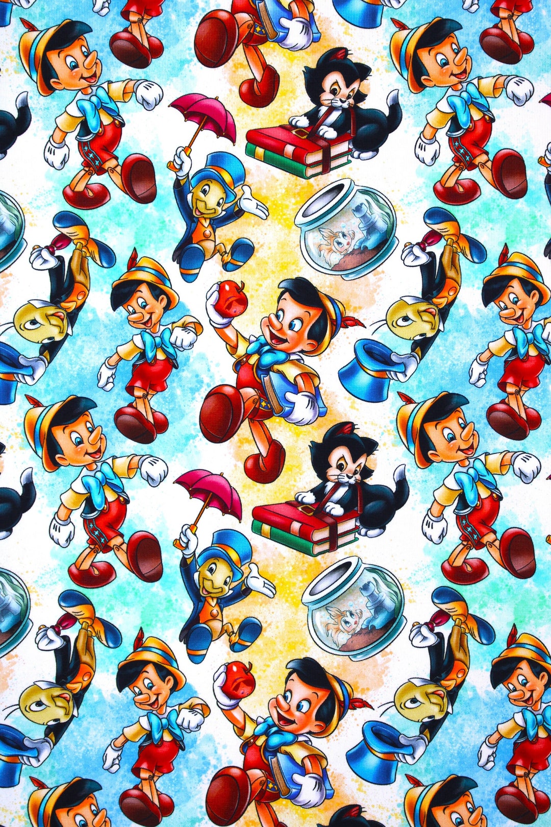 Wooden Boy Character Fabric Cotton Lycra Pinocchio, Geppetto, Jiminy ...